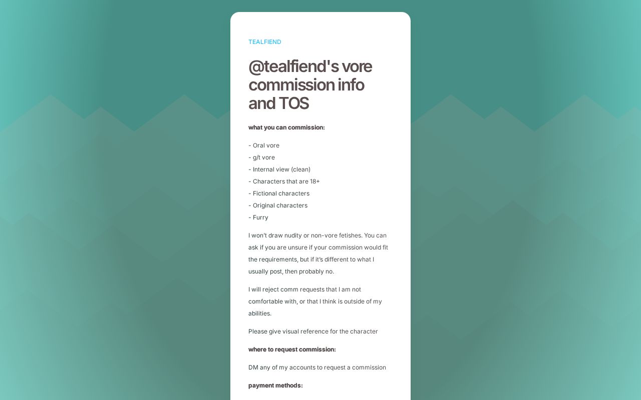 tealfiend commission info and TOS